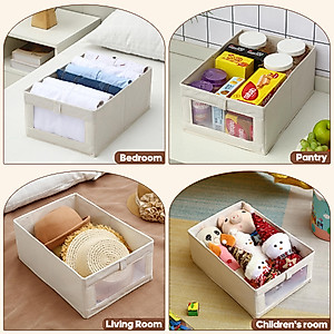 KOAZIFORU Linen Closet Organizers and Storage, Foldable Shelf Organizer with Visible Window Organization and Storage of Jeans Shirts Toys Storage Bins Sheet Organizer 6 Pack