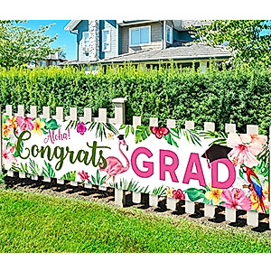 Large Aloha Congrats Grad Banner 2023 Graduation Party Decorations Luau Grad Yard Sign Class of 2023 Hawaiian Backdrop for High School College Graduation Party Supplies