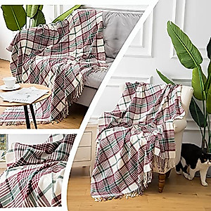 Geehouz Decorative Plaid Blanket Soft Christmas Sage Green Faux Cashmere Throw Blankets with Tassels for Halloween Farmhouse Home Decor 50" x 60" (Sage Green Plaid)