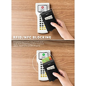 VULKIT Card Holder with Money Pocket Pop Up Wallet RFID Blocking Slim Metal Bank Card Case Holds 5 Cards and Notes(Black)