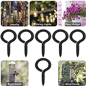 30 Pcs 2 Inch Metal Screw Eyes Hook Self Tapping Screw in Eye Hooks Ring for Indoor & Outdoor Hanging, Lifting and Securing Cables, Wires Etc Small Items, Black
