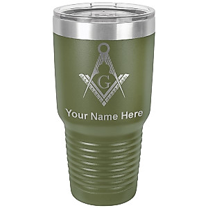 LaserGram 30oz Vacuum Insulated Tumbler Mug, Freemason Symbol, Personalized Engraving Included (Camo Green)
