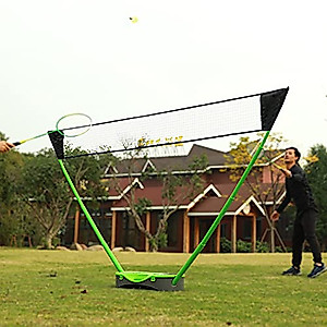 FBSPORT Portable Badminton Net Set with Storage Base, Folding Volleyball Badminton Net with 2 Badminton Rackets 2 Shuttlecocks 10x5 ft Net, Easy Setup for Beach Backyard Combo Set Sport Games