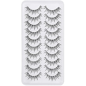 Manga Lashes Natural Look Japanese Anime Lashes Korean Asian Wispy Spiky Lashes with Clear Band Short Fake Eyelash 10 Pairs Pack by outopen