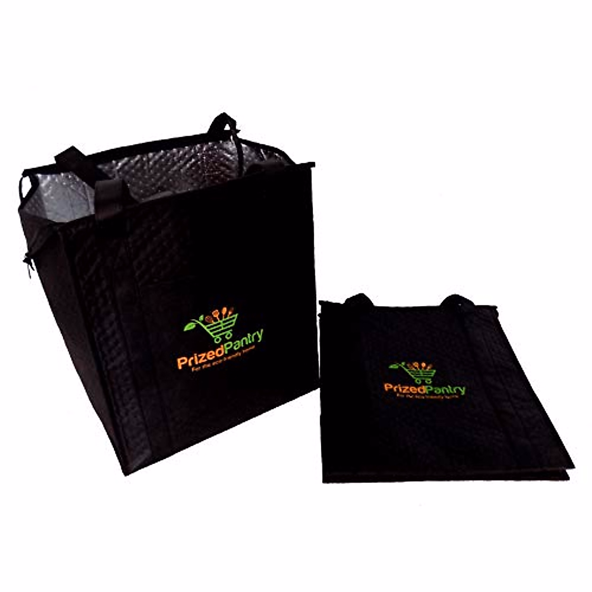 Prized Pantry 2 Pack Insulated Reusable Grocery Bags, X-Large Heavy Duty Cooler Tote Bags, Premium Insulation, Bottom Support, Wrap-Around Handles, Front Pocket, Zipper, No Leak, Keeps Food Hot/Cold