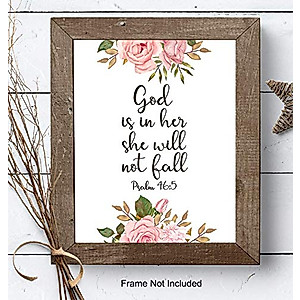 God is Within Her She Will Not Fall - Psalm 46 - Positive Quotes Inspirational Christian Wall Decor - Motivational Bible Verse Wall Art - Scripture Decor - Uplifting Gift for Religious Women, Girls