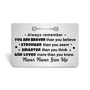 Inspirational Quote Gift for Women Men, Always Remember You are Braver Than You Believe Never Give Up Quote Wallet Card Engraved Wallet Insert Gifts for Birthday Graduation Christmas