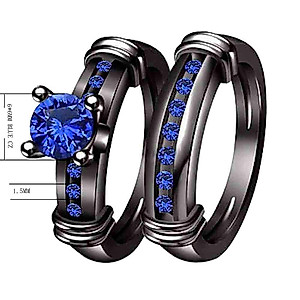 Bridal Sets Black Gold Plated Womens Wedding Bands Blue Cz Engagement Ring Sets