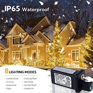 Fiee 39FT 100LED Warm White String Lights Indoor, 8 Modes Connectable Christmas Lights Outdoor Waterproof, 30V Plug in Christmas String Lights for Indoor Bedroom Christmas Garden Party Patio Decor