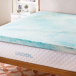 LINENSPA 3 Inch Gel Swirl Memory Foam Mattress Topper – Cooling Gel Infused – Pressure Relieving – CertiPUR Certified - Full