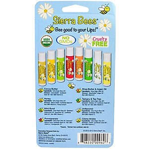 Organic Lip Balm by Sierra Bees - Moisturizing Balm for Chapped Lips - Featuring Sustainably Sourced Beeswax, Olive Oil, Sunflower Oil, & Vitamin E - Variety 8 Pack - Pack of 2