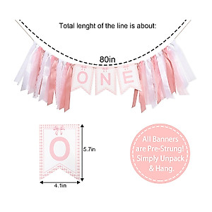 Pink Bow One High Chair Banner - One High Chair Bow Banner,Pink Bow Birthday Decoration,Pink Ribbon Girl 1st Birthday