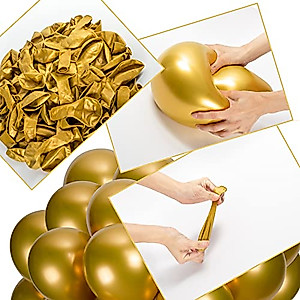 100pcs Metallic Gold Balloons, 12 inch Chrome Gold Latex Party Balloons Helium Quality for Party Decoration Like Birthday Party, Baby Shower,Wedding, Halloween or Christmas Party (with Gold Ribbon)