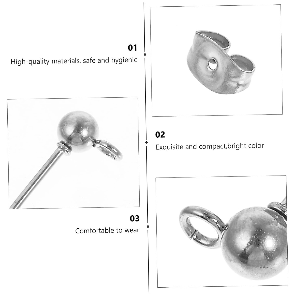 TEHAUX DIY Earrings Set 40pcs Round Bead Ear Studs Stainless Steel Jewelry Pierced Earing Studs for Women Men