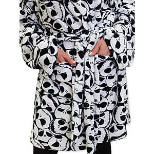 The Nightmare Before Christmas Jack Skellington Adult Plush Hooded Fleece Robe (Small/Medium, White)