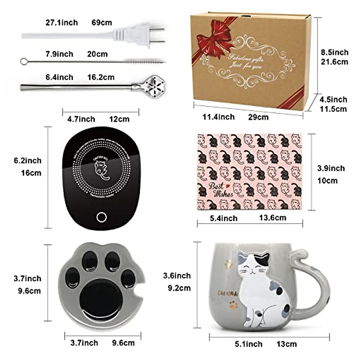 Cat Coffee Mug Warmer ,Smart Coffee Mug Warmer,Cute Cat Paw Mug Set,Novelty Coffee Mugs Mug Warmer for Desk Auto Shut Off Coffee Warmer Plate for Coffee,Tea,Water,Milk, Birthday Gift Box Grey