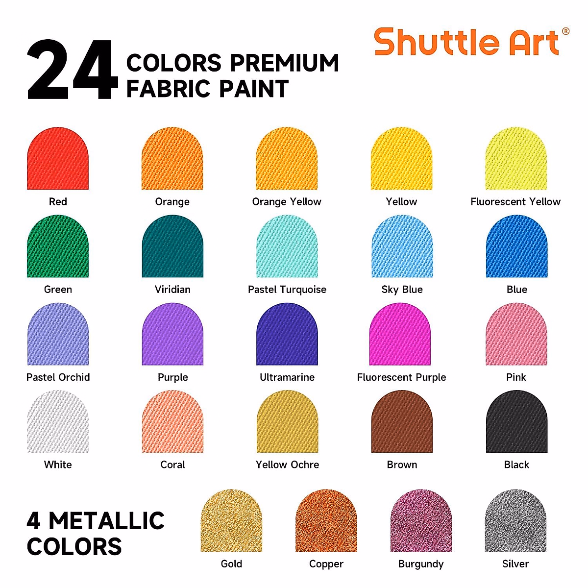 Shuttle Art 24 Colors Fabric Paint, 60ml/2oz Bottles, Permanent Soft Fabric Paint for Clothes with Brushes &Stencils, Non-Toxic Textile Paint for T-Shirts, Shoes, Jeans, Bags, DIY Projects & Crafts