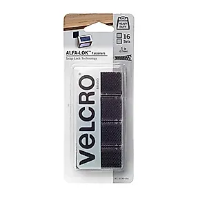 VELCRO Brand - VEL-30180-USA ALFA-LOK Fasteners | Heavy Duty Snap-Lock Technology | Self-Engaging and Multidirectional Use | Black, 1 inch Squares, 16 Sets