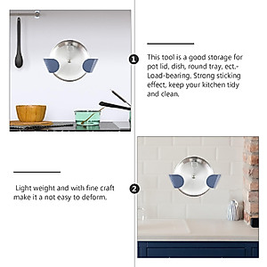 Hemoton 5 Pairs of Wall Mount Pot Lid Organizers Racks Plastic Pot Lid Storage Racks Holders for Kitchen Wall (Blue)