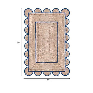 Chouhan Rugs Area Rug Natural Jute Hand Braided Rug Light Blue Scalloped Runner