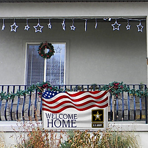 BannerBuzz Vinyl Banner, Welcome Home US Army, PVC Flex, 11 oz, Hemmed Edges with Grommets, Single Sided Print, Full Color 600DPI Eco Solvent Printing (6' X 3')