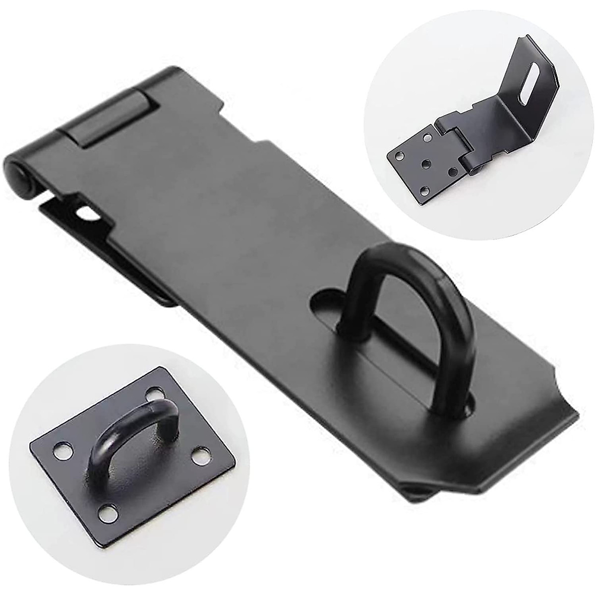 Padlock Hasp 4 Inch Door Hasp Latch Lock Stainless Steel Padlock Clasp Black Hasp Lock Gate Hasp with Fixing Screw for External Doors Window Cabinet Pet Cage