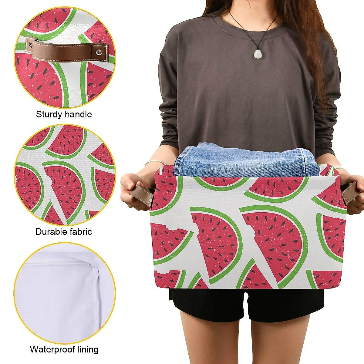 Rectangular Storage Bin Patron Sandia Watermelon Basket with Handles - Nursery Storage, Laundry Hamper, Book Bag, Gift Baskets