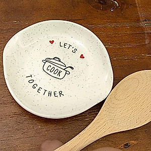 VILIGHT Gifts for Couples - Kitchen Spoon Rest for Home Cook - Let’s Cook Together - White Ceramic Utensil Holder for Double Spoons