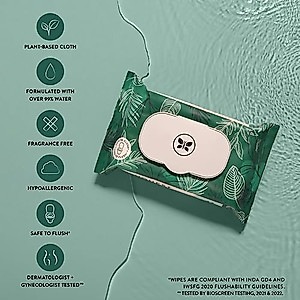 The Honest Company Plant-Based Flushable Wipes | 99% Water, Hypoallergenic, EWG Verified, Safe to Flush | Fragrance Free, 42 Count