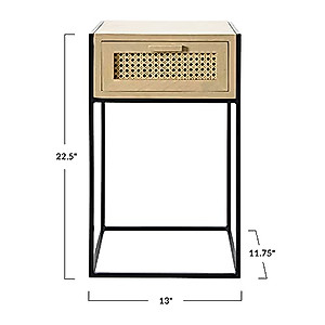 Creative Co-Op Main + Mesa Natural Cane and Mango Wood Small 1-Drawer Square End Table or Night Stand with Cane Drawer Front