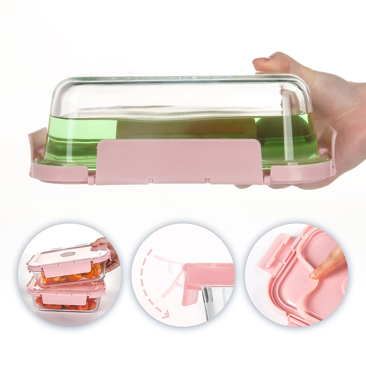 HAKEEMI Glass Meal Prep Containers 10 Pack, Glass Food Storage Containers with Snap Locking Lids Airtight Built in Air Vents, Glass Containers for Lunch, Microwave/Dishwasher Safe, Pink