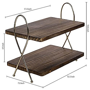 MyGift 2 Tier Burnt Wood and Brass Metal Server Cupcake Holder Stand, Dessert and Appetizer Tower, Buffet Serving Riser Display