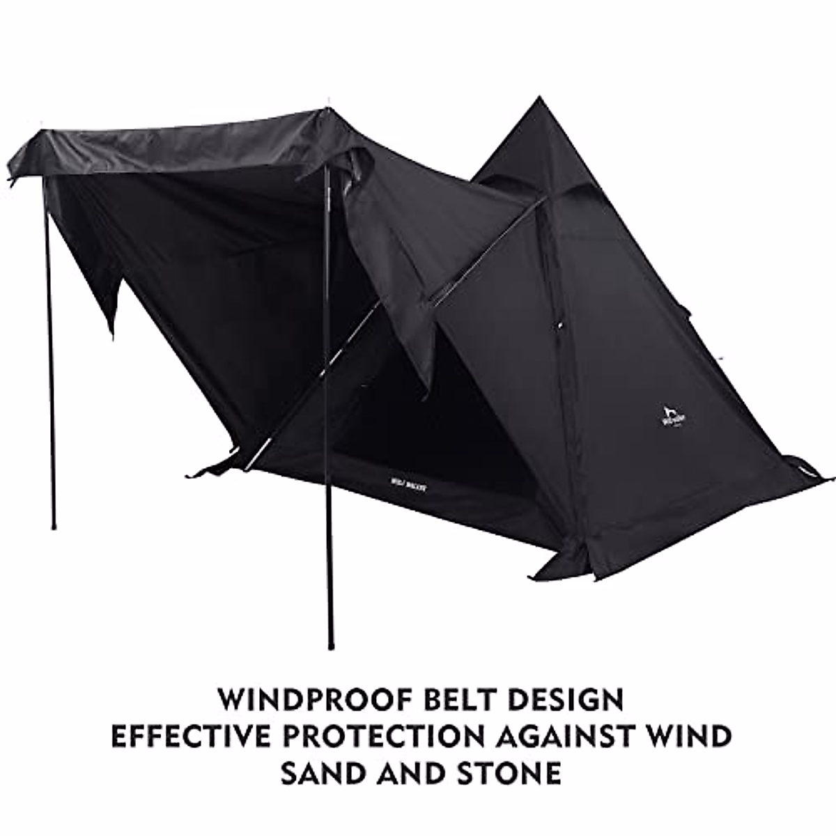 Wolf Walker Camping Tent for 4-5 Person Teepee Indian Tent with Windproof Belt Double Layers Waterproof Sunscreen Shelter Anti-UV Pyramid Spire Yurt Tents for Outdoor Family Hunting Black