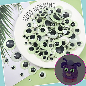 TOAOB 200pcs Glow in The Dark Wiggle Googly Eyes Self Adhesive Luminous Googly Eyes Assorted Sizes Plastic Sticker Eyes for DIY Crafts Scrapbooking Decoration