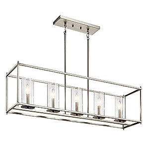 Kichler Crosby 41.25" Linear Chandelier In Brushed Nicke, 5-Light Modern Dining Room Chandelier with Clear Glass, (41.25" L x 25.75" H), 43995NI