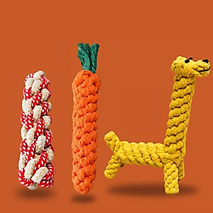 WFIST Dog Rope Toy Set for Small to Medium Aggressive Chewers, Set of 3 Includes Carrot, Corn and Giraffe, 100% Cotton Dental Cleaning Chew Toys