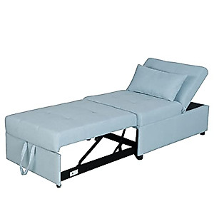 Haplized Sleeper Sofa Couch, Pull Out Couch Bed Sleeper Sofa, Chair Bed, Ottoman Chair with Adjustable Backrest, Portable Pillow, Fold Out Couch Bed, for Small Room, Apartment (Green Fabric)