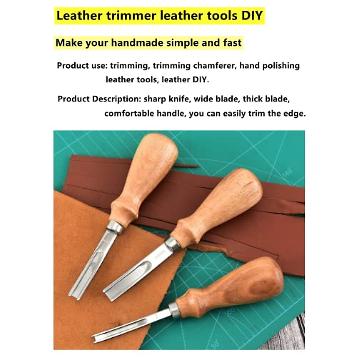 XILEWHZF Leather Edge Skiving Beveler Tool Set, Wide Mouth Leathercraft Edge Skiving Beveler Leather Edge Trimmer with Wooden Handle Three Sizes(4mm,6mm and 8mm)