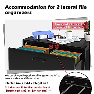TOPSKY 2 Drawers Wood Lateral File Cabinet for Letter Size/A4/Legal File Full Extension Soft Close Concealed Slide (Black)