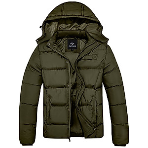 FARVALUE Mens Winter Coats Warm Puffer Jacket Thicken Winter Parka Padded Outwear with Hood Army Green Medium
