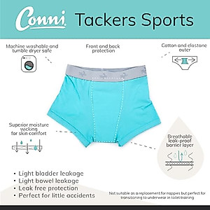 CONNI Kids Training Boxer Pants Soft Shorts Reusable Toddler Potty Training Underwear Waterproof Easy Pull Up Youth Incontinence Aqua Sizes 10-12