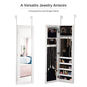 Giantex Jewelry Cabinet Armoire Door Wall Mounted, Full Length Mirror and 5 Storage Shelves for Display Bracelets Rings Cosmetics Hanging Organizer, Mirrored Storage Jewelry Cabinets