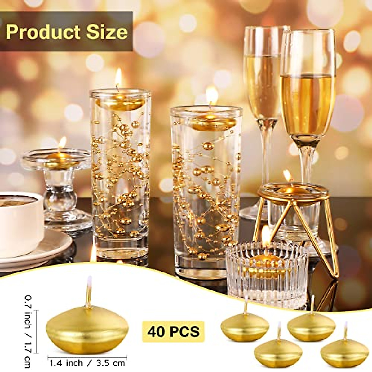 40 Pieces Valentine's Day Unscented Floating Candles for Centerpieces Floating Warm Tealights Candles Floating Candles for Wedding Party Pool Spa Christmas Bathtub Dinner Christmas Party Decoration