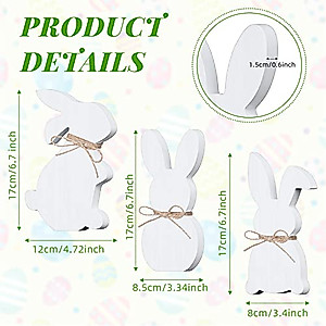 3 Pcs Easter Bunny Table Wooden Signs with Rope Easter Spring Wooden Tiered Tray Decor Rabbit Tabletop Party Centerpiece Signs Spring Decorations for Home Dining Room Desk Office (White)