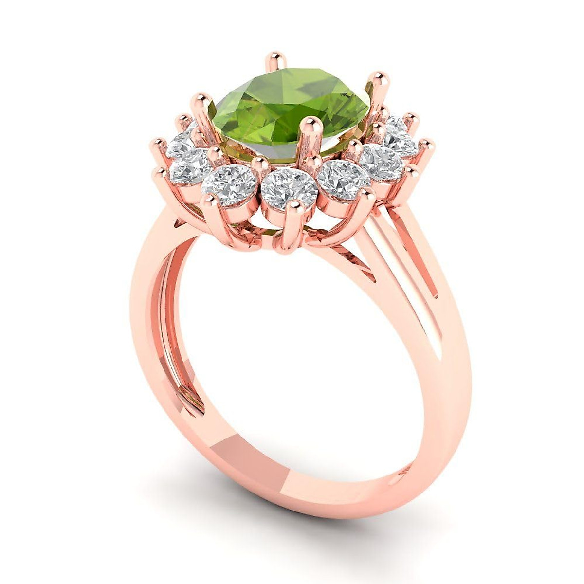 Clara Pucci 2.36 ct Oval Cut Solitaire W/Accent Halo Genuine Natural Peridot Wedding Promise Anniversary Bridal Ring 18K Rose Gold 3.5
