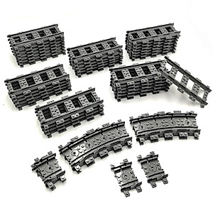 56pcs City Train Tracks Toy Straight and Flexible Train Track Railway Extension Building Set Block Toy Compatible with Major Brand (36 Straight and 20 Flexible)