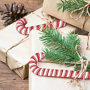 24pcs Candy Cane Christmas Decorations for Tree - Red White Fabric Wrapped Candy Cane Christmas Hanging Ornaments for Farmhouse Christmas Decor Gift Candyland Party Favor Supplies