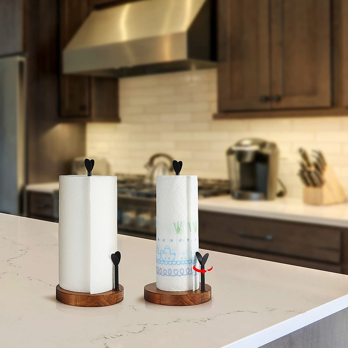 TJ.MOREE Farmhouse Paper Towel Holder Countertop, Wood Paper Towel Holder Stand, Easy One-Handed Tear Rustic Paper Towel Holder for Kitchen Dining Table Home Decor