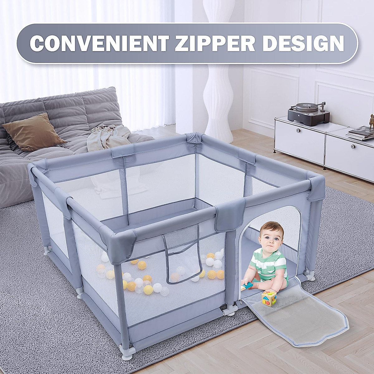 Baby Playpen, Baby Playard, Large Baby Playard, Indoor & Outdoor Kids Activity Center with Anti-Slip Base, Sturdy Safety Play Yard, Baby Fence