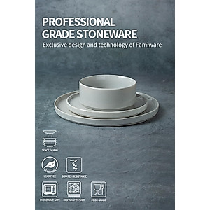 Famiware Nebula Plates and Bowls Set, 12 Pieces Dinnerware Sets, Dishes Set for 4, Light Gray